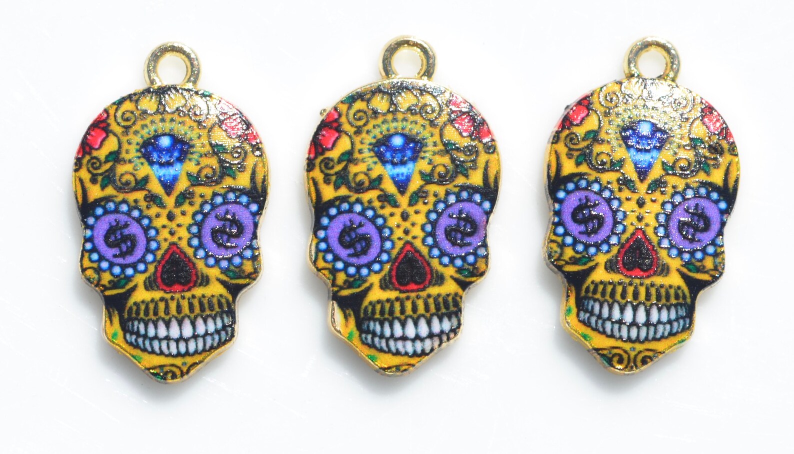 5 Sugar Skull Gold Tone With Enamel Charms GC3602 - Etsy