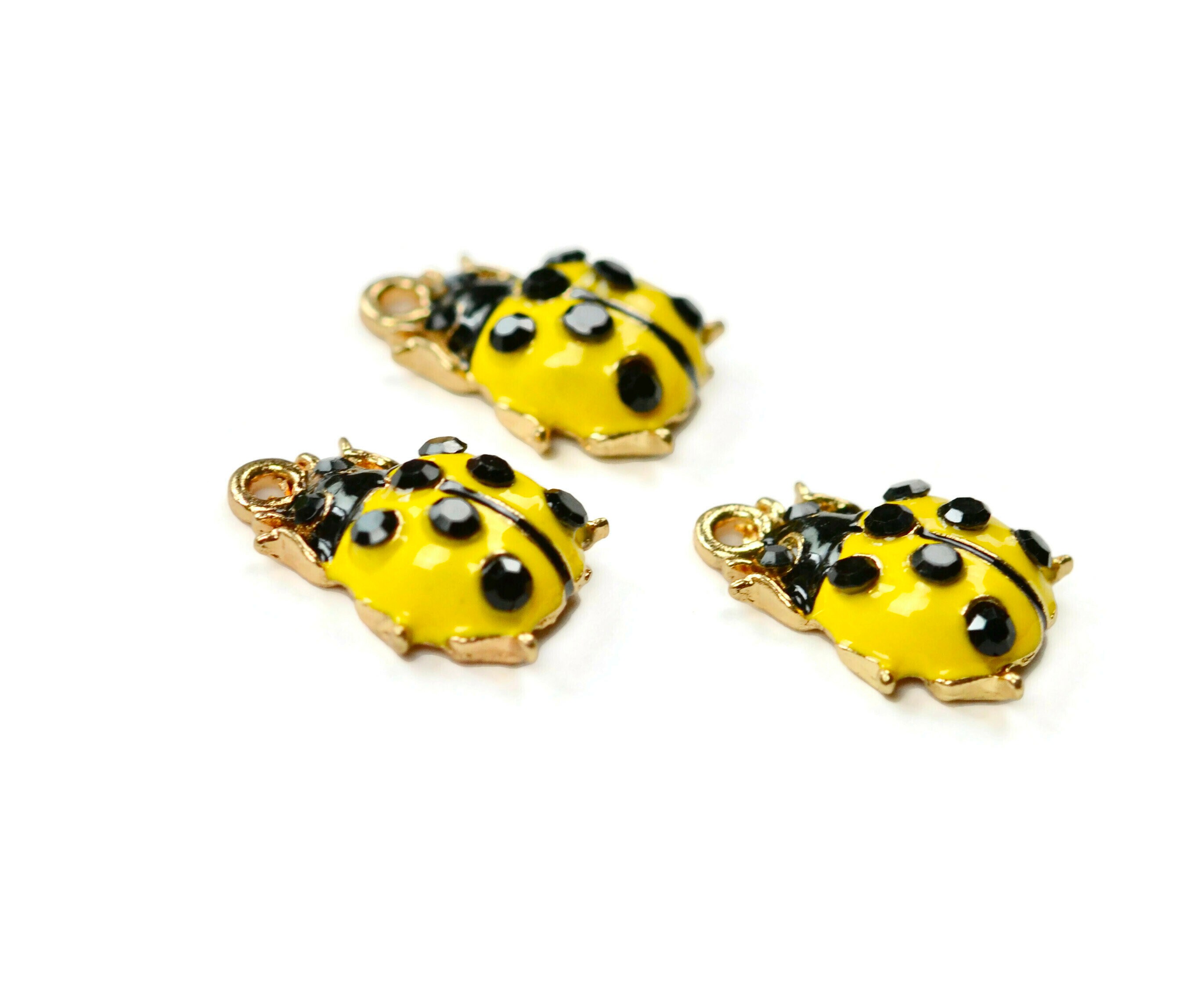 BULK 20 Yellow and Black Enamel Ladybug Gold Tone Charms | Etsy