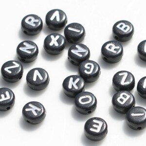 BULK 150 Black Acrylic Letter Beads, 7mm, Mixed Letters, Round Alphabet ...