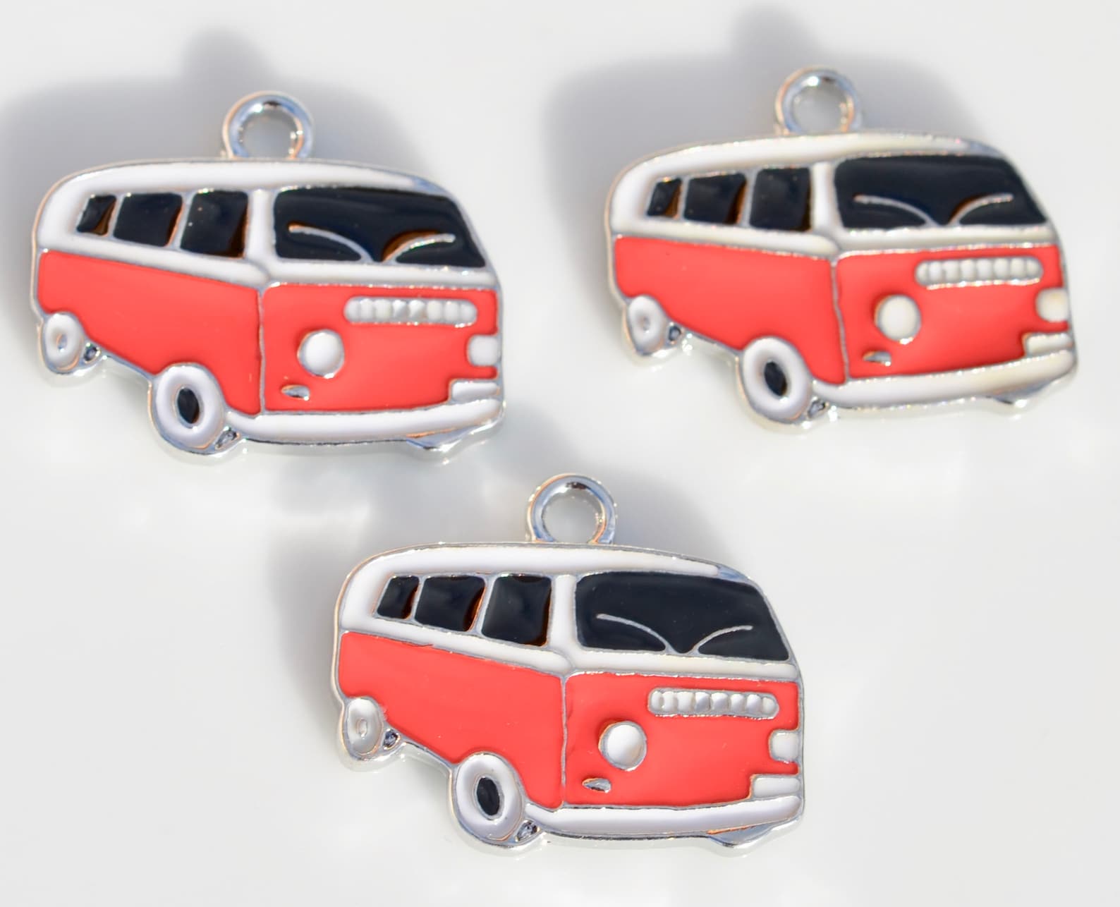 5 Bus Charms Red and White Enamel SC6641 - Etsy