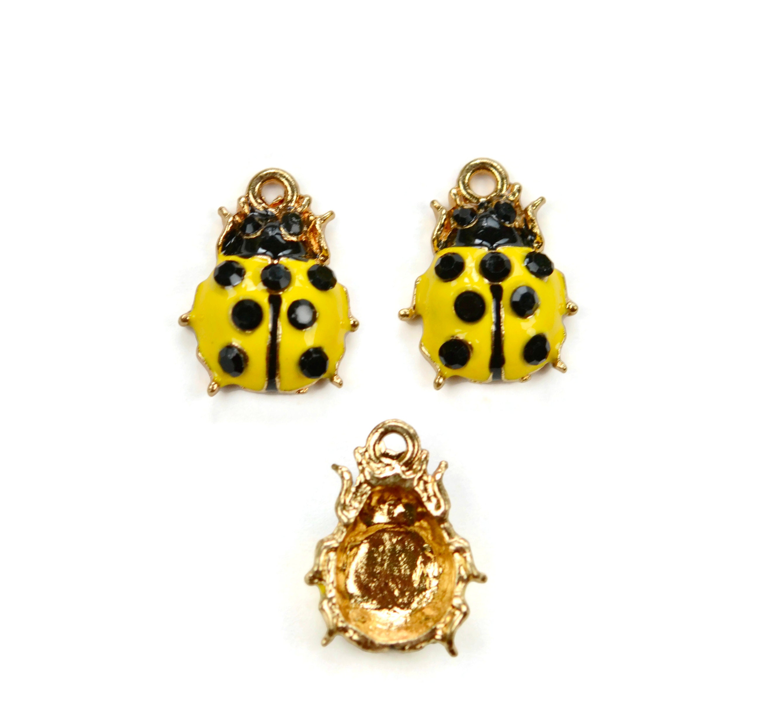 BULK 20 Yellow and Black Enamel Ladybug Gold Tone Charms | Etsy