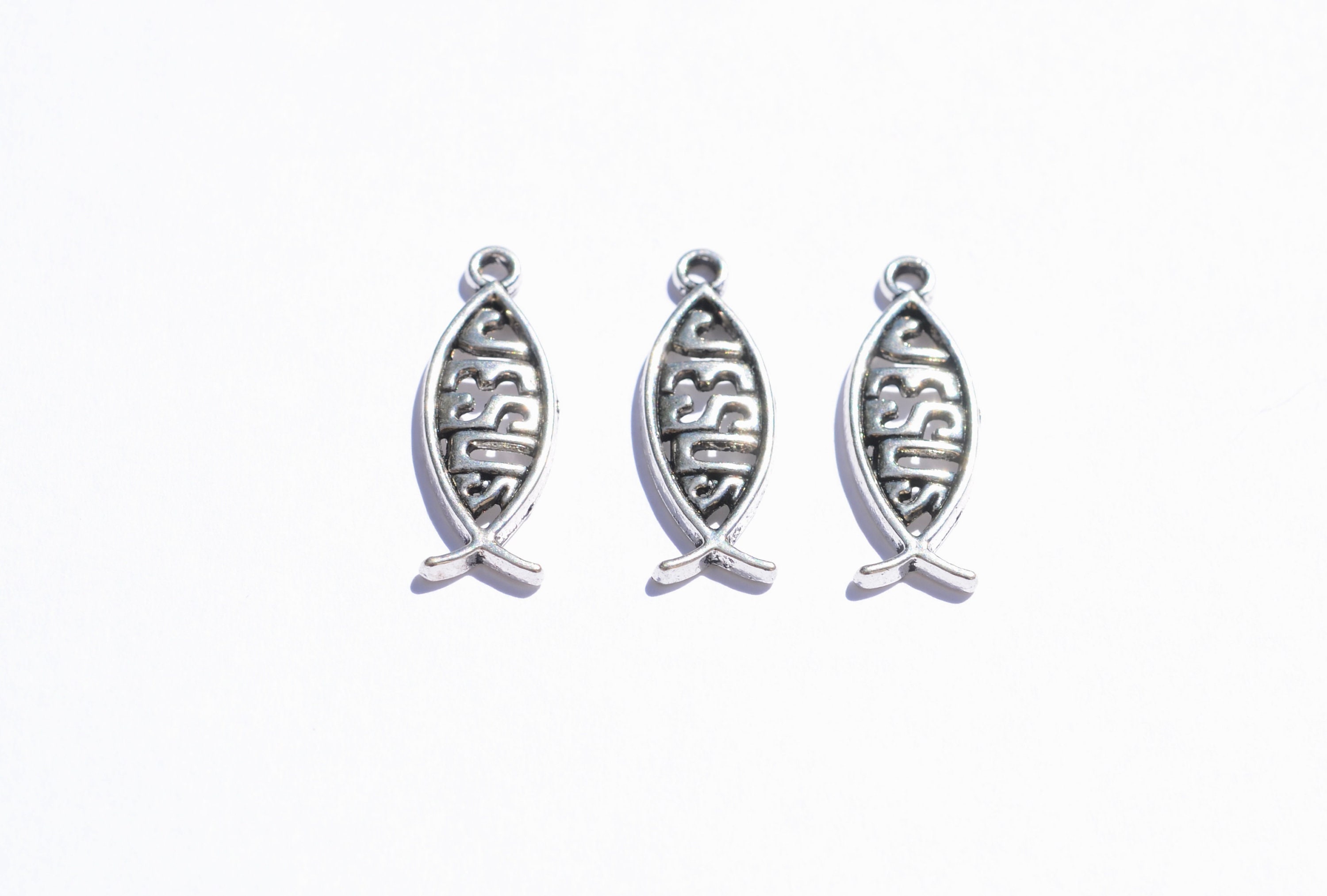 BULK 50 JESUS Fish Silver Tone Religious Charms SC6411 - Etsy