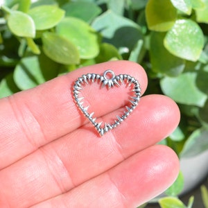 5 Heart With Spikes Silver Tone Charms SC2445 - Etsy