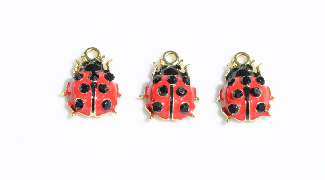 BULK 20 Red and Black Enamel Ladybug Gold Tone Charms GC3670 | Etsy