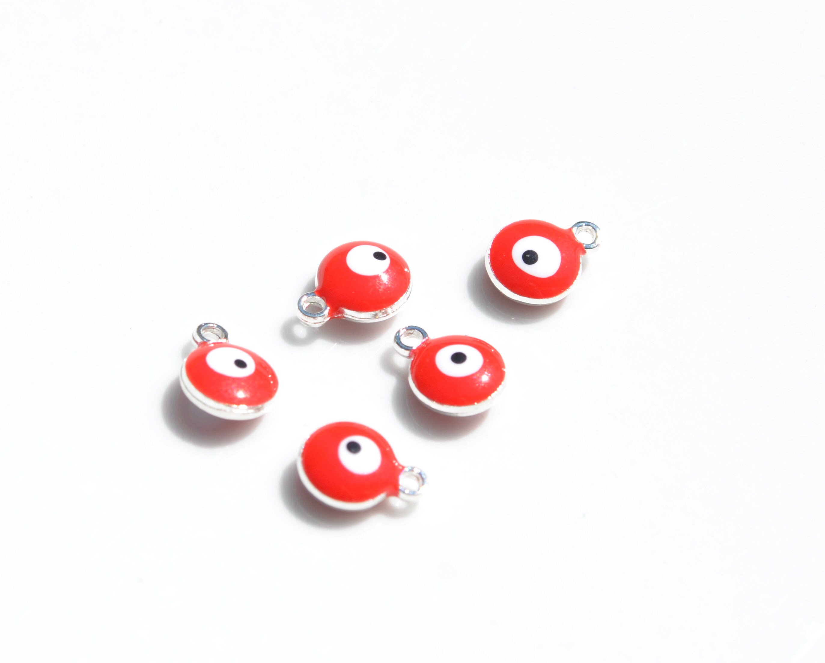 5 Evil Eye Red and White Enamel Silver Tone Double Sided Charms SC2658 ...