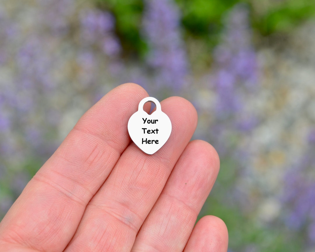 Personalized Stainless Steel Heart Charm, Laser Engraved, Choose Your ...