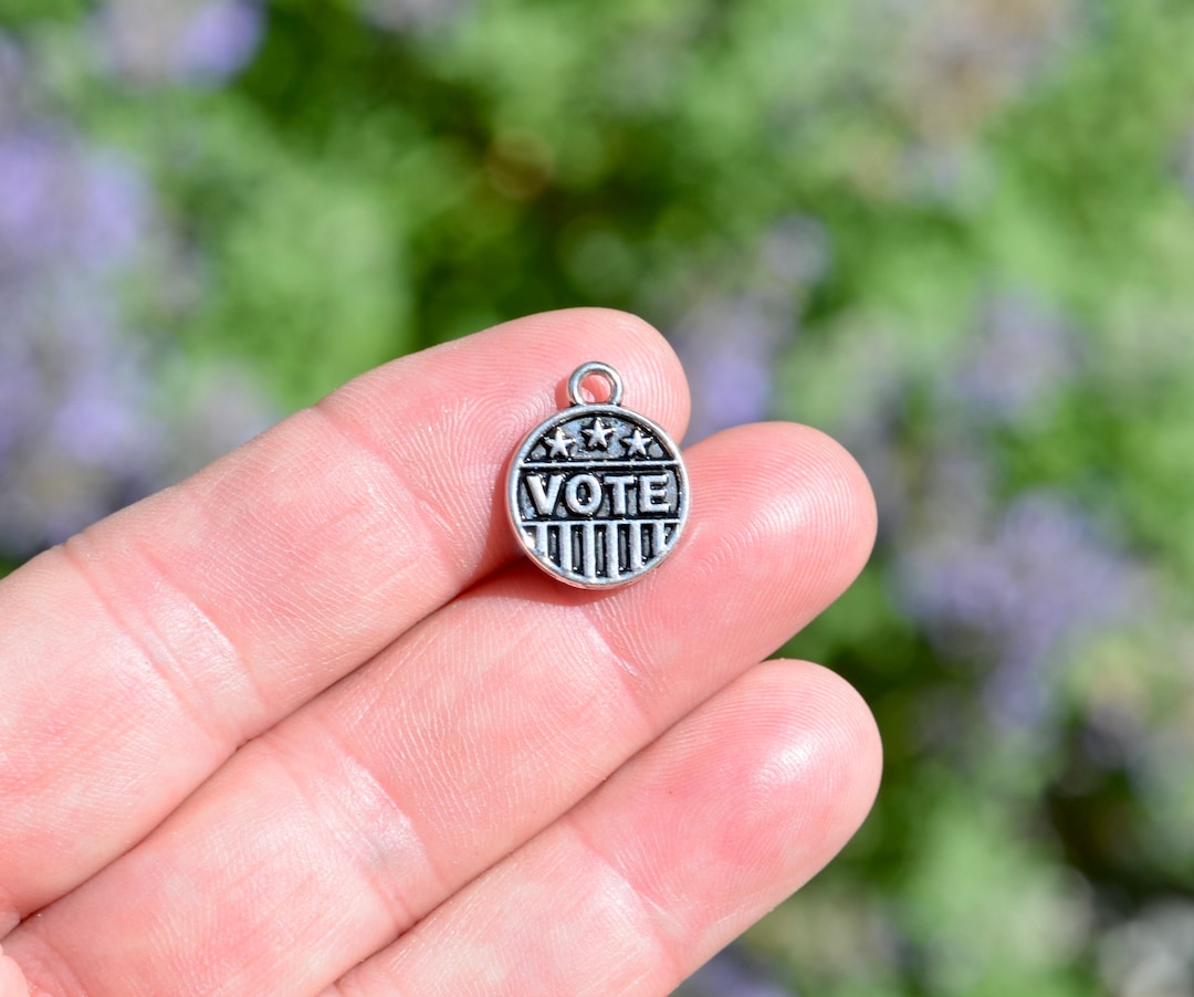 1 VOTE Silver Tone Double Sided Election Charm, With Stars and Stripes ...