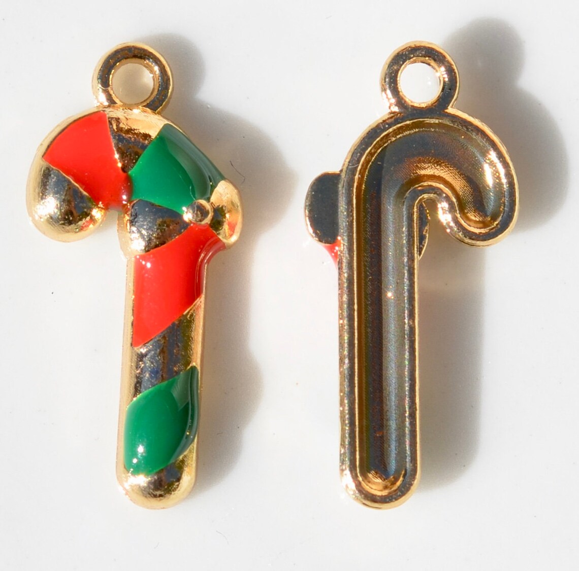 BULK 20 Candy Cane Gold Plated With Red and Green Enamel Charms GC6547 ...