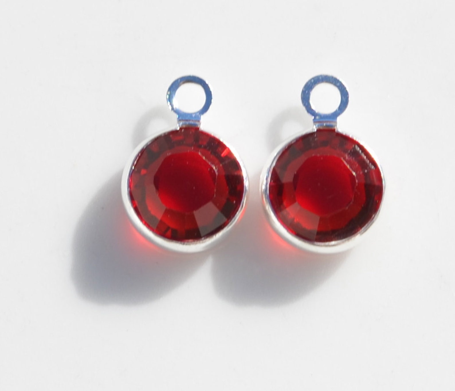 1 Siam, or Red Swarovski Silver Plated Birthstone Channel 6mm Charm ...
