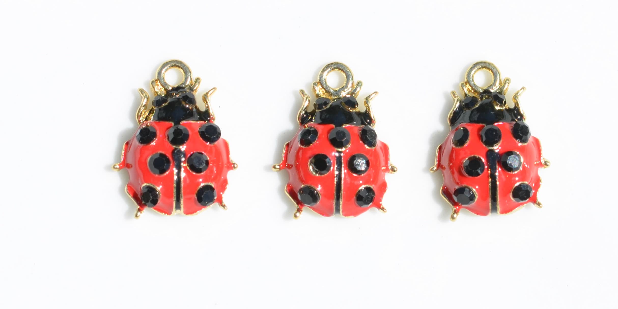 5 Red and Black Enamel Ladybug Gold Tone Charms GC6802 | Etsy