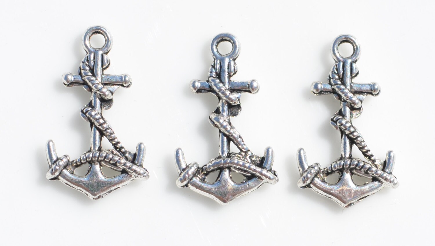 10 Anchor with Rope Silver Tone Charms SC6044 | Etsy