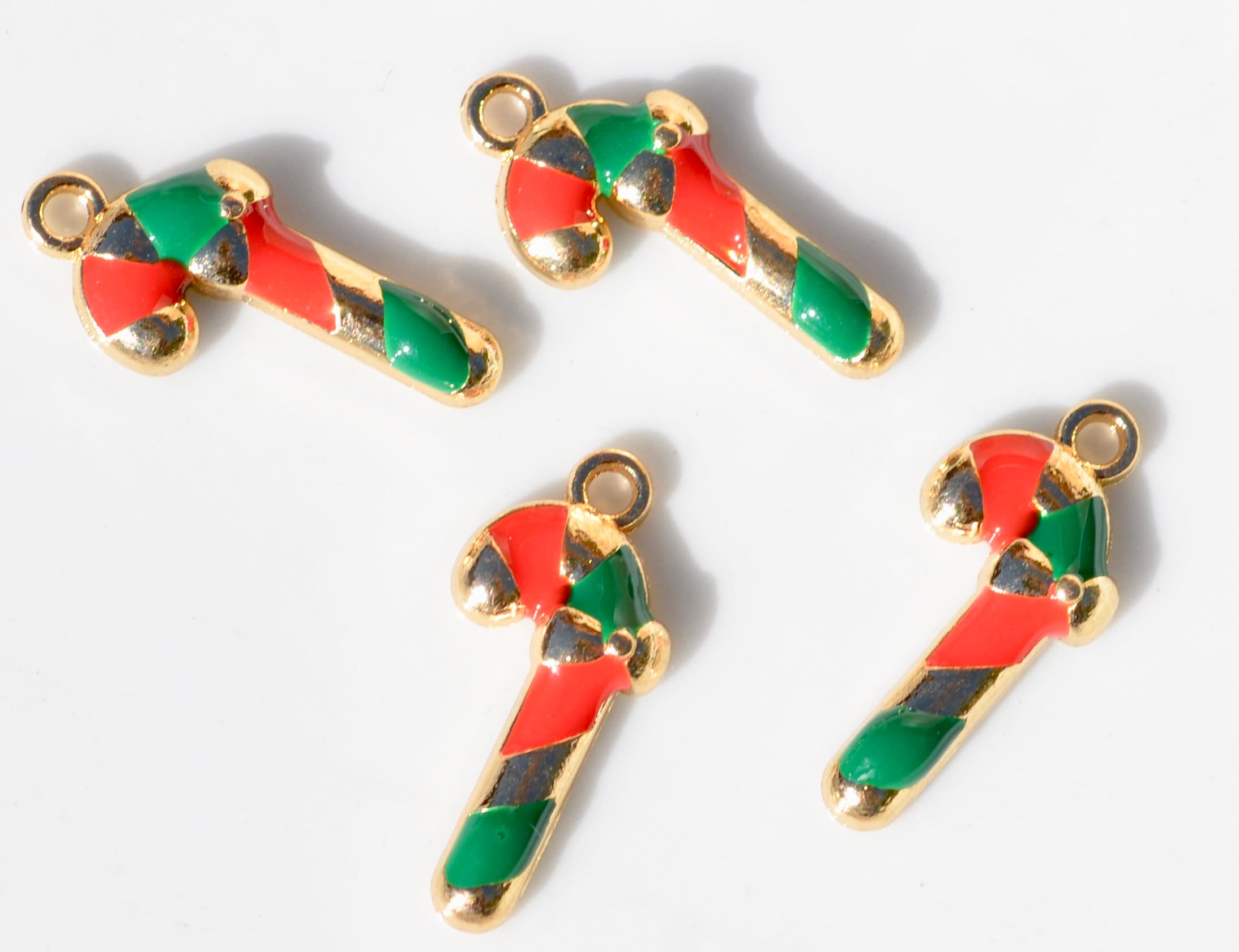 BULK 20 Candy Cane Gold Plated With Red and Green Enamel Charms GC6547 ...