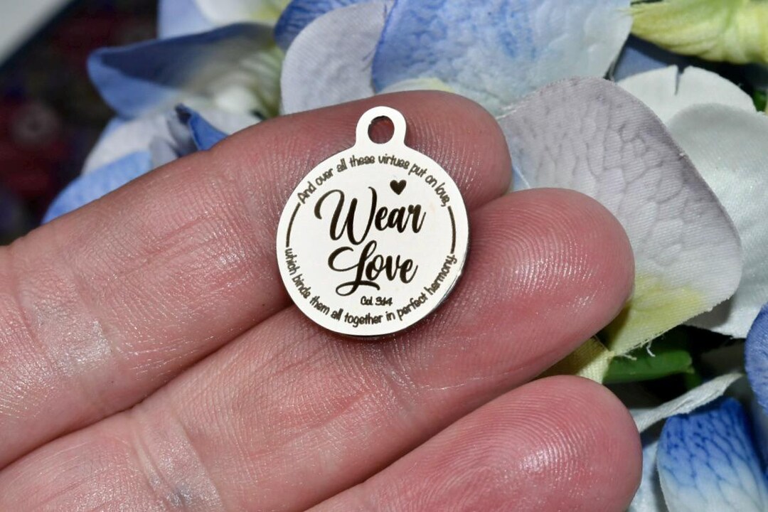 Wear Love Bible Verse Charm, Stainless Steel Engraved Pendant ...