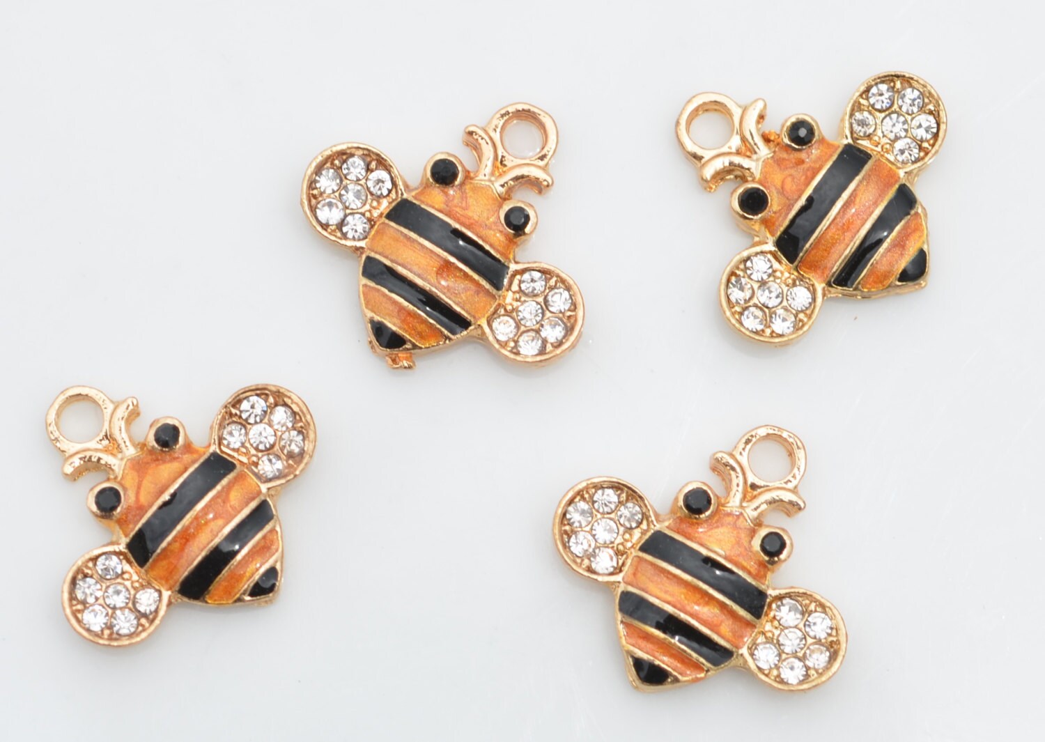 5 Gold and Black Enamel Bee Charms GC2746 | Etsy