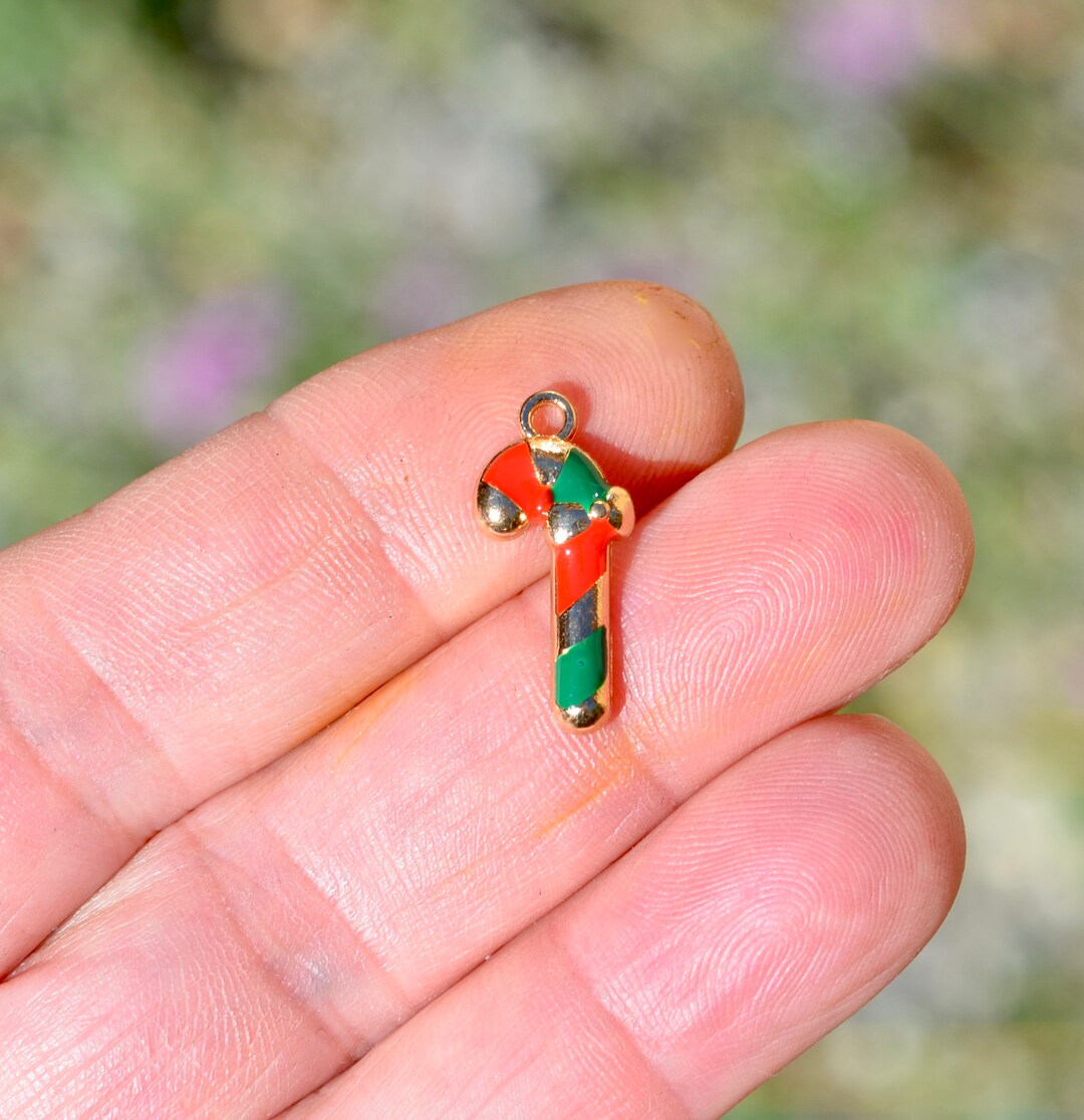 BULK 20 Candy Cane Gold Plated With Red and Green Enamel Charms GC6547 ...