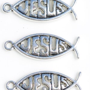 1 JESUS Fish Silver Tone Religious Charm SC6411 | Etsy