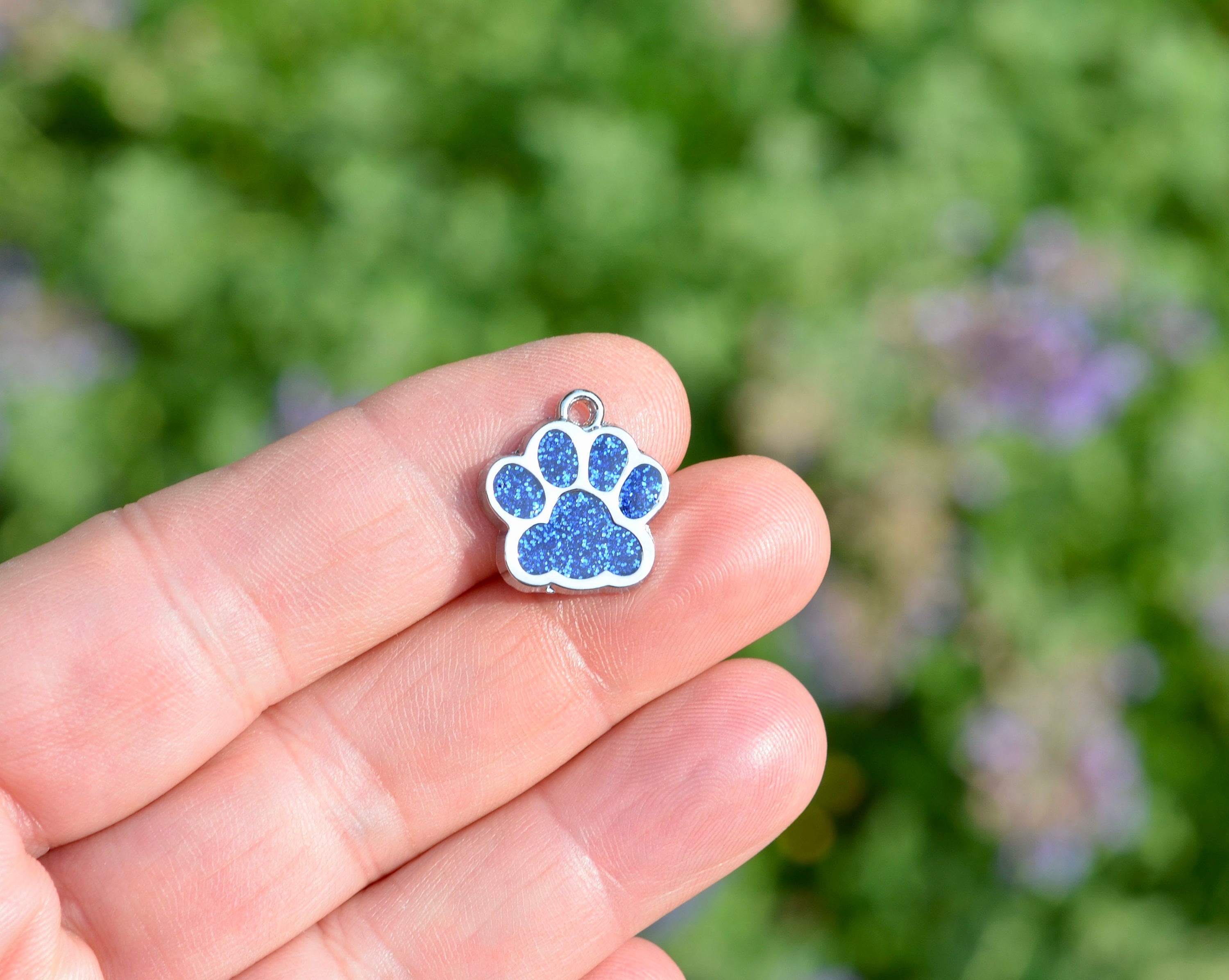 5 Paw Silver Tone and Blue Glitter Enamel Charms SC5383 - Etsy