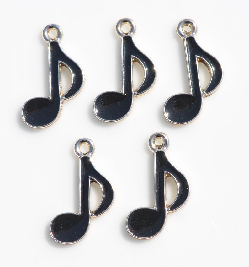 1 Music Note Gold Tone With Black Enamel Charm GC4224 - Etsy
