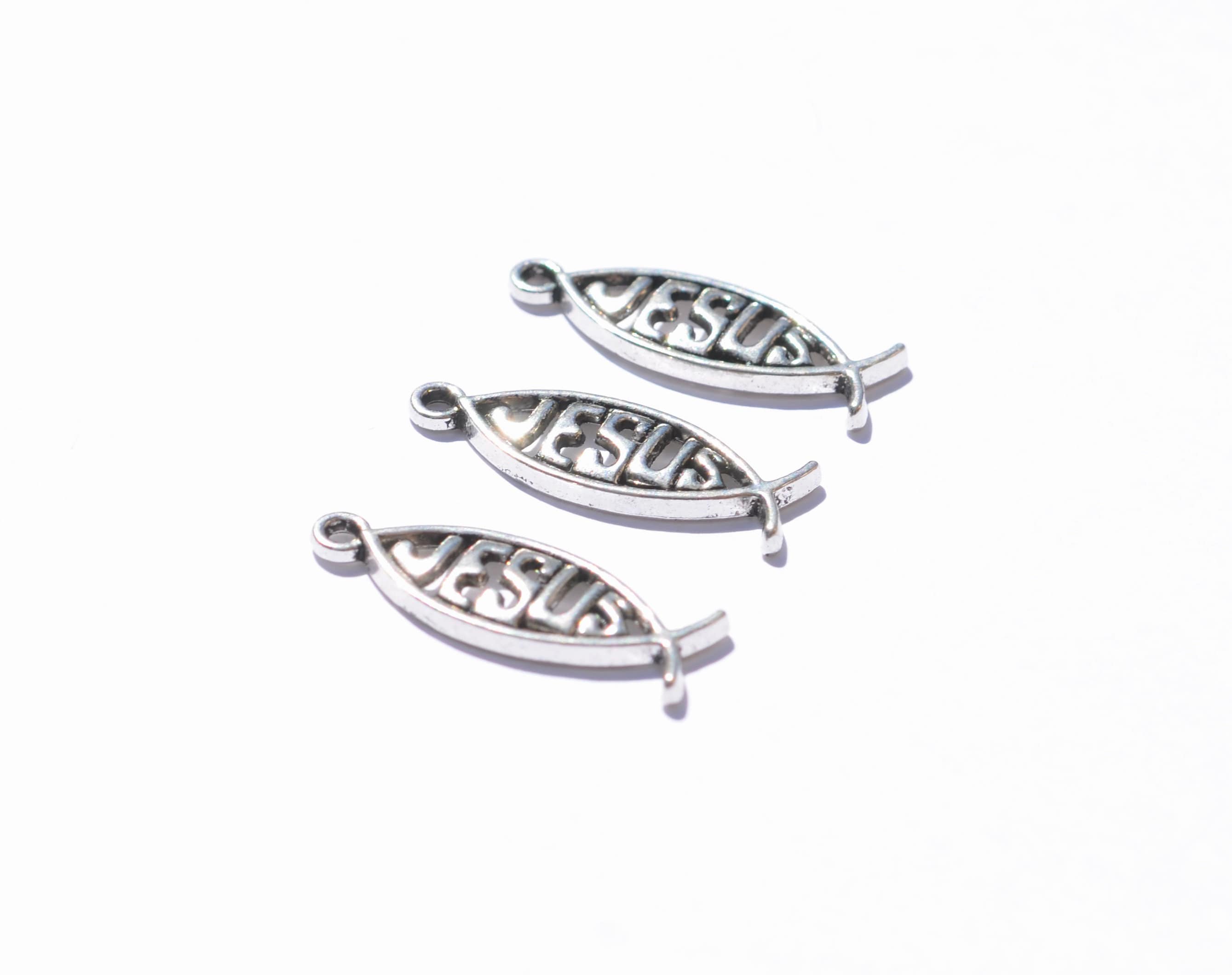 BULK 50 JESUS Fish Silver Tone Religious Charms SC6411 - Etsy