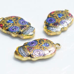1 Gold Plated and Enamel Sugar Skull Charm GC3602 - Etsy
