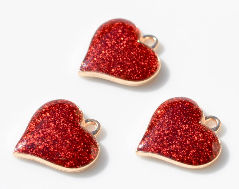 BULK 20 Red Glitter Heart Gold Tone Charms GC6600 - Etsy