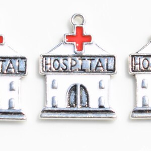 5 Hospital Silver Tone and White Enamel Charms SC4220 - Etsy