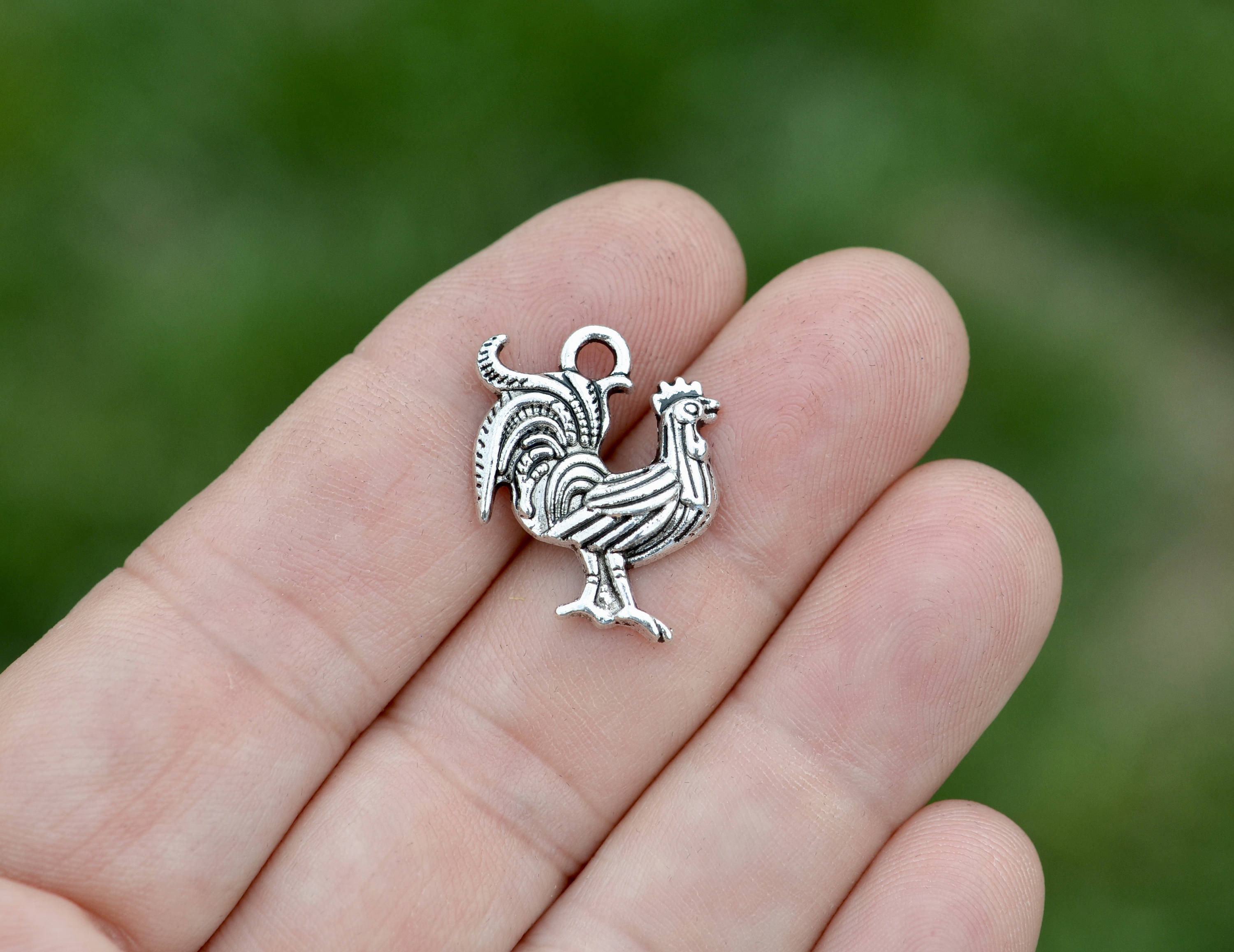 5 Rooster Silver Tone Chicken Charms SC6551 | Etsy