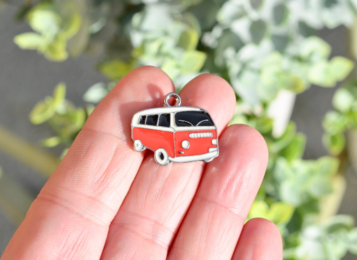 5 Bus Charms Red and White Enamel SC6641 - Etsy