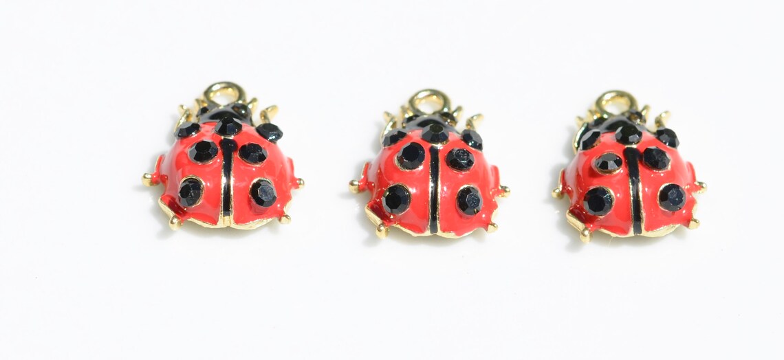 BULK 20 Red and Black Enamel Ladybug Gold Tone Charms GC3670 | Etsy