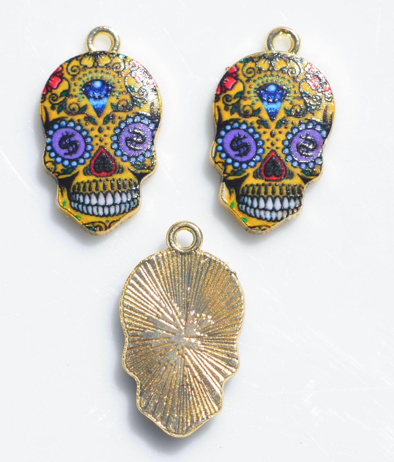 5 Sugar Skull Gold Tone With Enamel Charms GC3602 - Etsy