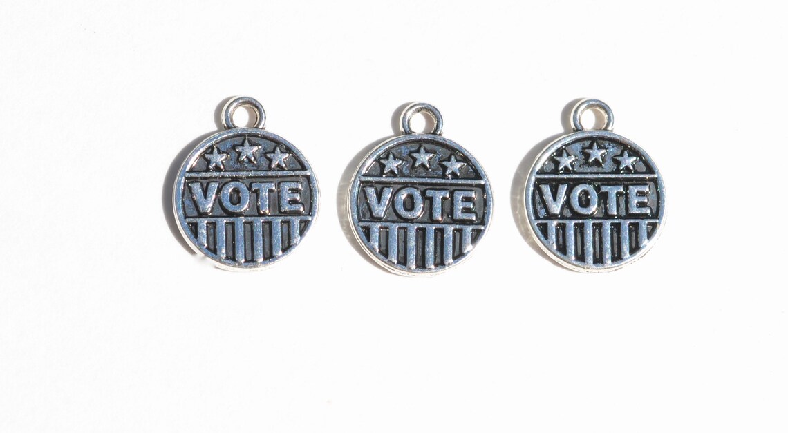 1 VOTE Silver Tone Double Sided Election Charm, With Stars and Stripes ...