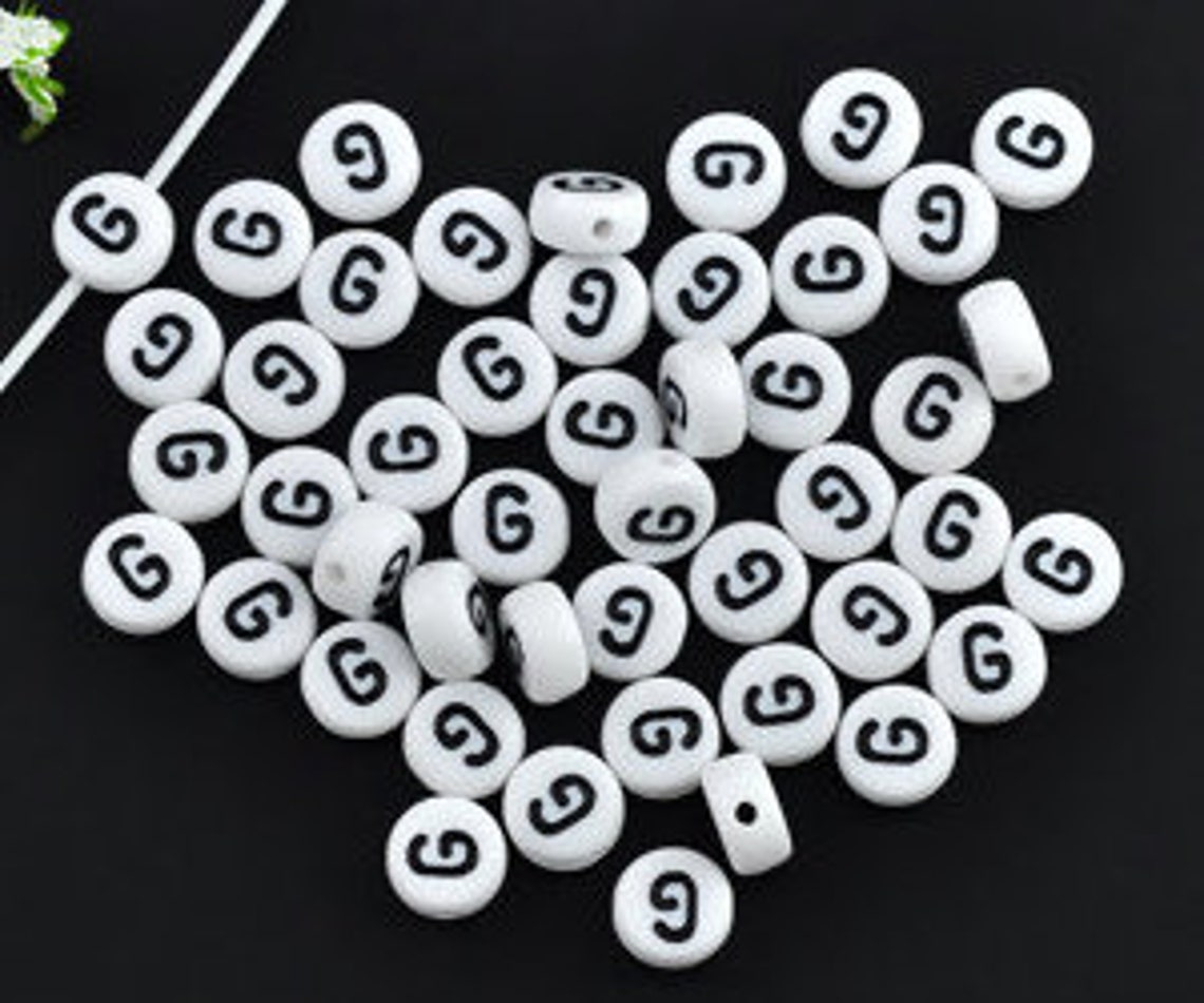 20 White Acrylic Letter G Beads 7mm Round Alphabet Beads - Etsy
