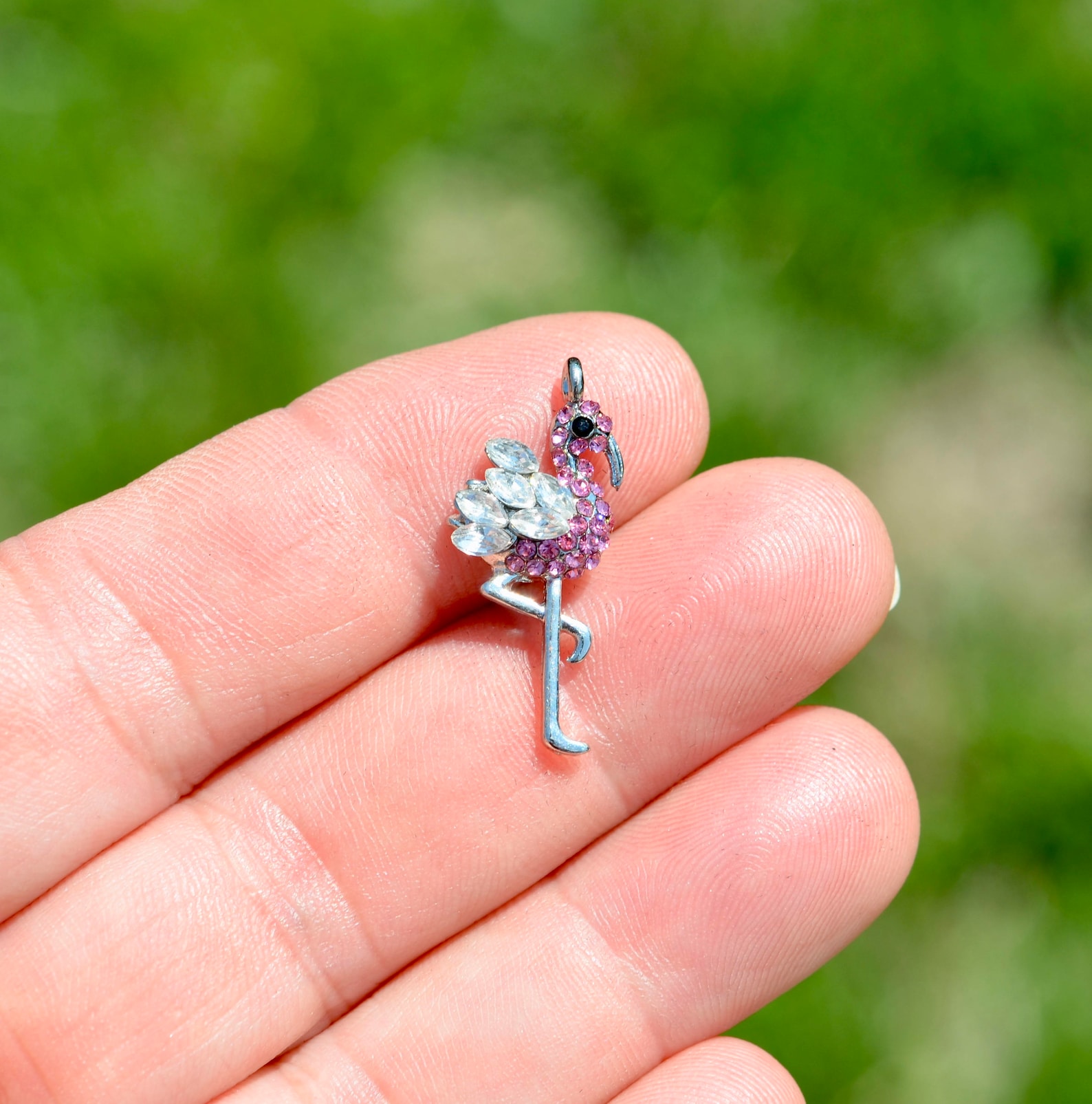 1 Pink Flamingo Rhinestone Bird Charm SC1633 - Etsy