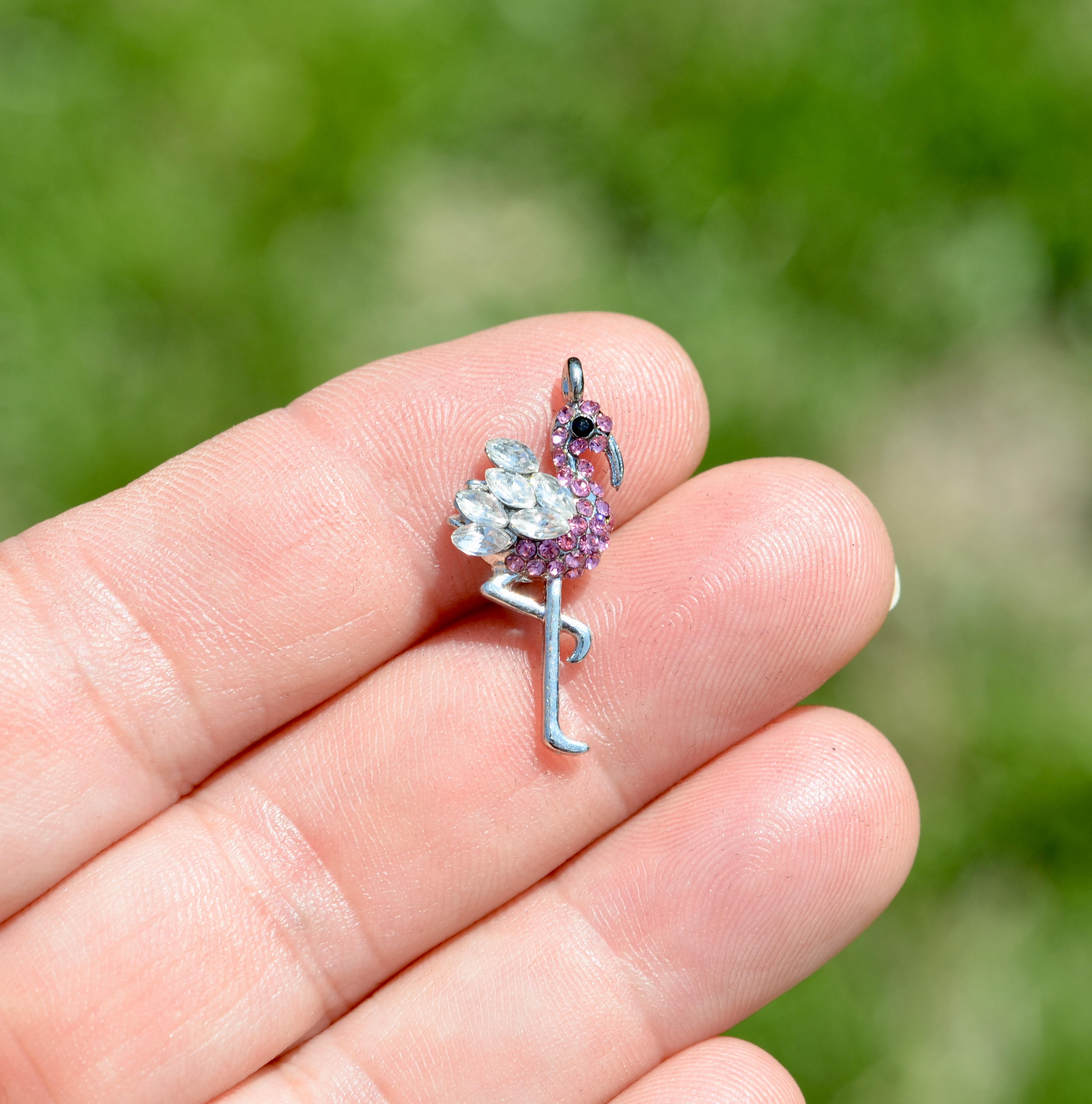 1 Pink Flamingo Rhinestone Bird Charm SC1633 | Etsy