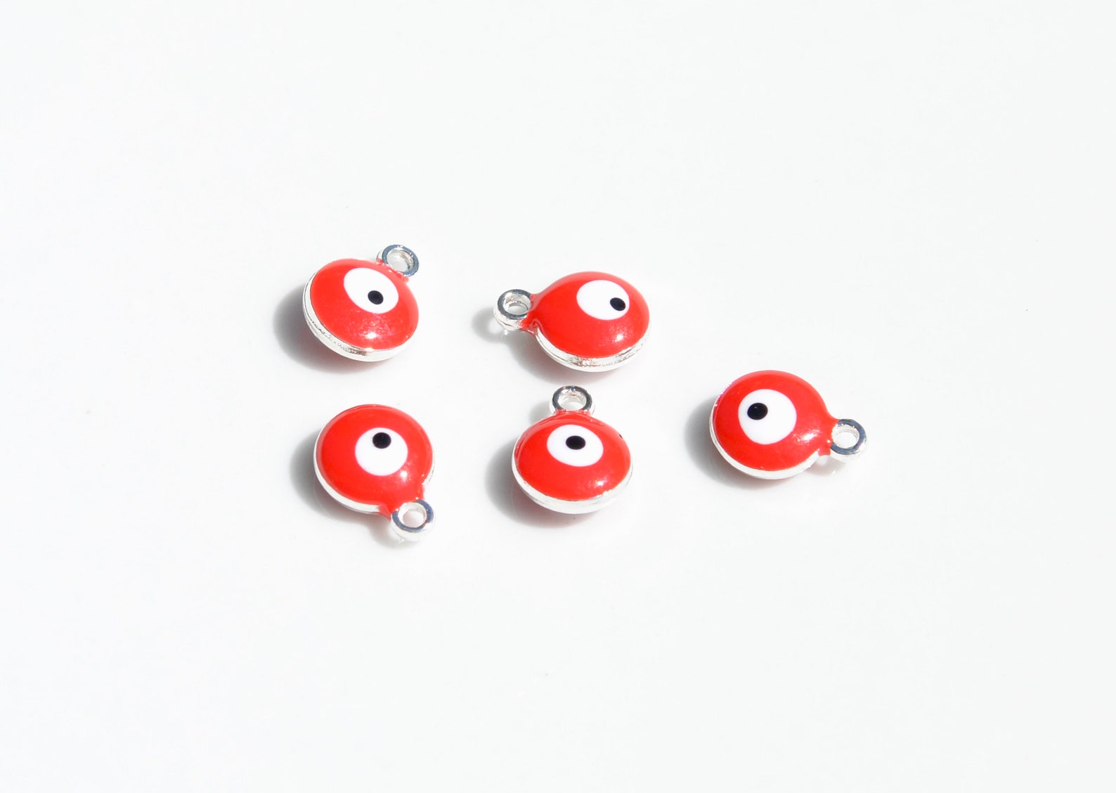 5 Evil Eye Red and White Enamel Silver Tone Double Sided Charms SC2658 ...
