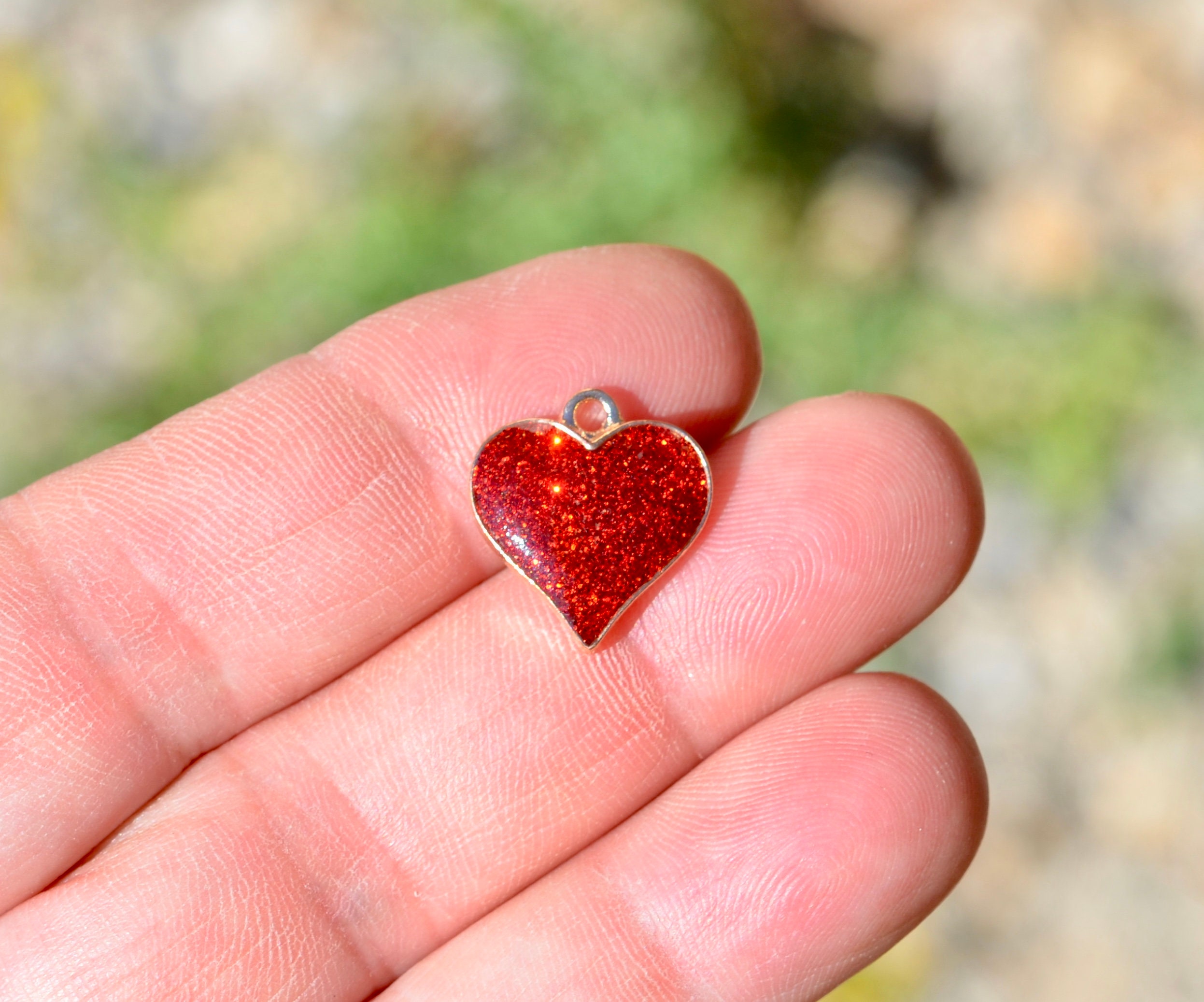 1 Red Glitter Heart Gold Tone Charm GC6600 - Etsy