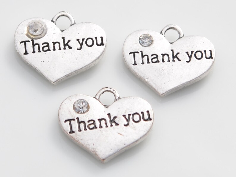 1 Heart Shaped Thank You Silver Tone Charm SC3437 - Etsy
