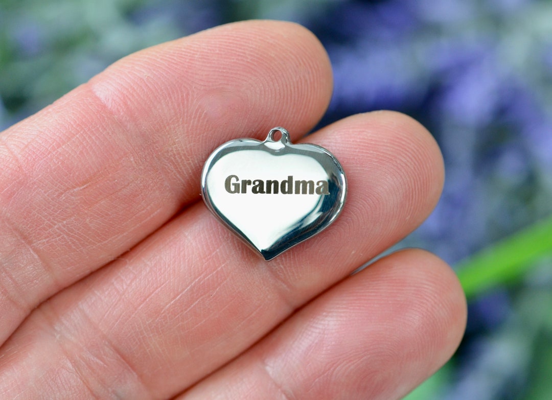 Grandma Custom Laser Engraved Stainless Steel Puffed Heart Charm CC1230 ...