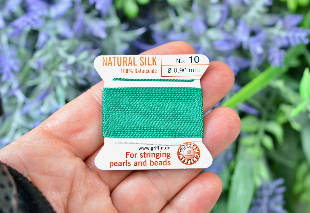 2 Meters, Green No. 10 Natural Silk Bead Cord, .9mm With a Needle ...