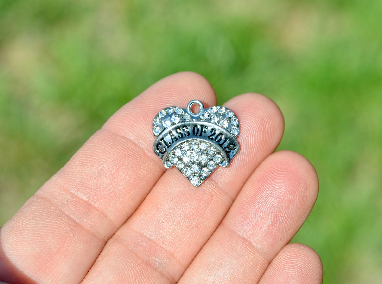 1 Class of 2018 Silver Tone Rhinestone Heart Charm SC6258 - Etsy