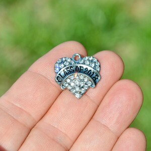 1 Class of 2018 Silver Tone Rhinestone Heart Charm SC6258 - Etsy