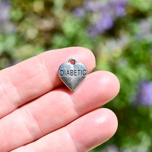1 Diabetic Silver Tone Heart Charm SC3570 - Etsy