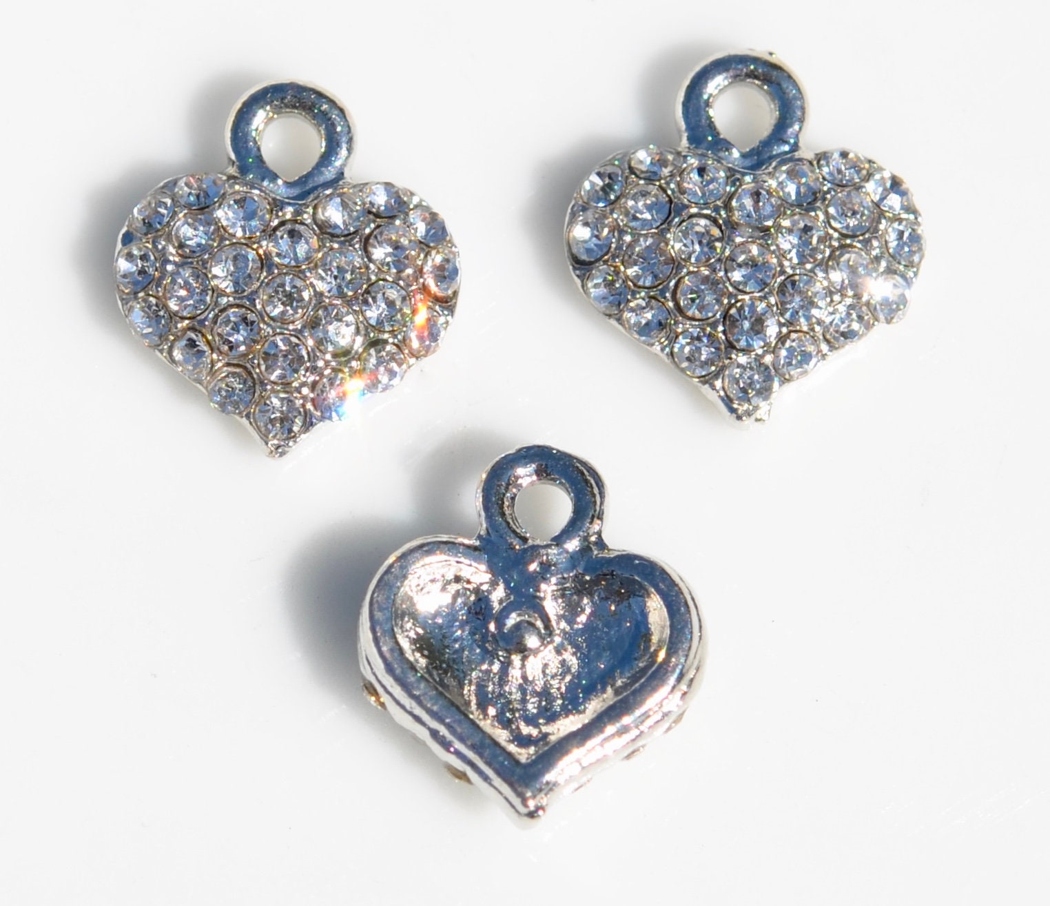 5 Rhinestone Heart Charms SC1215 | Etsy