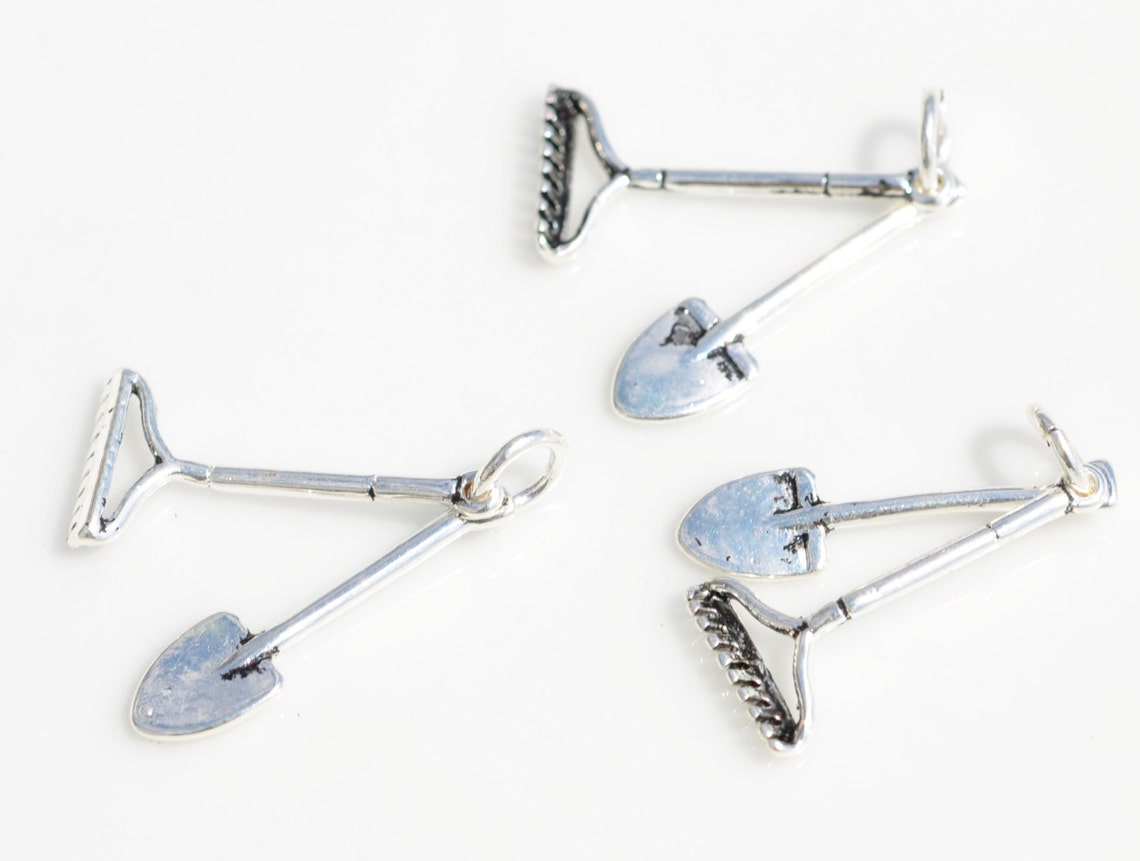 5 Shovel and Rake Silver Tone Charms SC3444 | Etsy