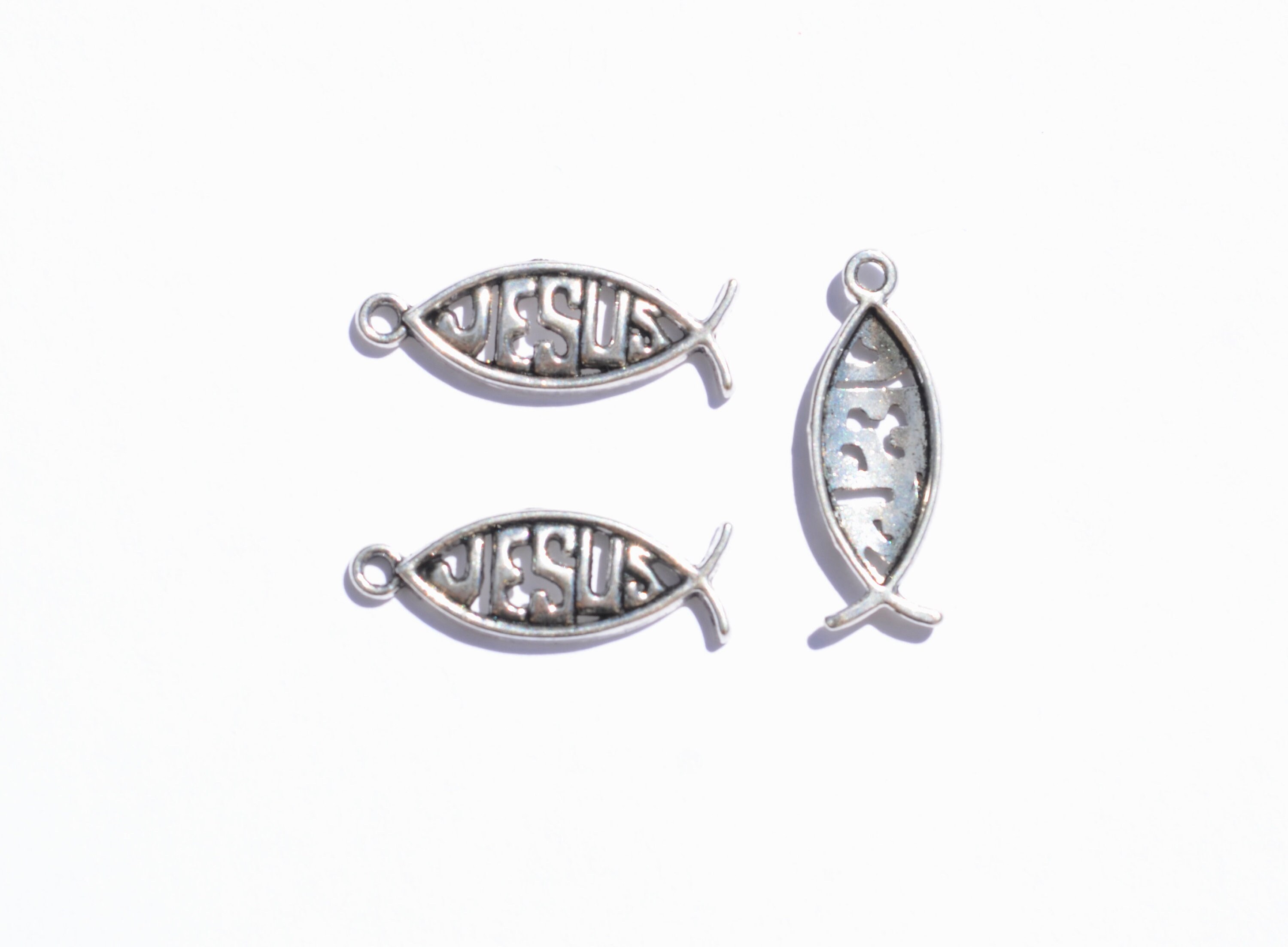 BULK 50 JESUS Fish Silver Tone Religious Charms SC6411 - Etsy
