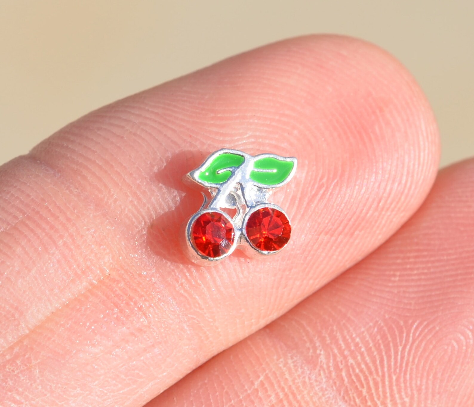 1 Memory Locket Red Rhinestone Cherries Charm FL182 - Etsy