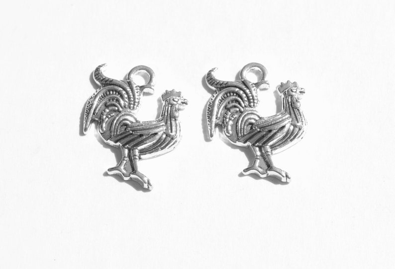 5 Rooster Silver Tone Chicken Charms SC6551 - Etsy