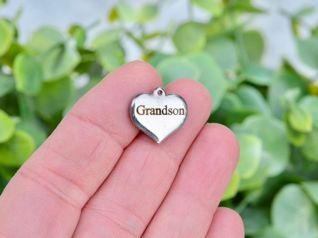 Grandson Custom Laser Engraved Stainless Steel Puffed Heart Charm CC578 ...