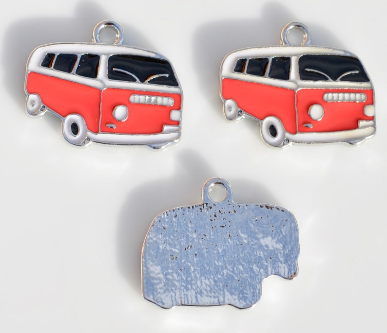 5 Bus Charms Red and White Enamel SC6641 - Etsy