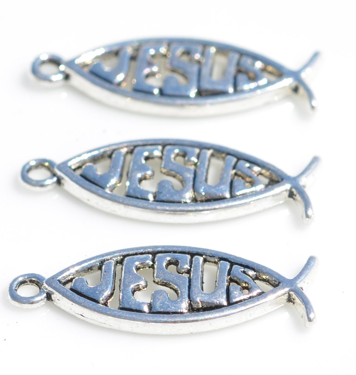 BULK 50 JESUS Fish Silver Tone Religious Charms SC6411 | Etsy